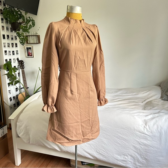 Dresses | Tan Mock Neck Knee Length Modest Dress | Poshmark